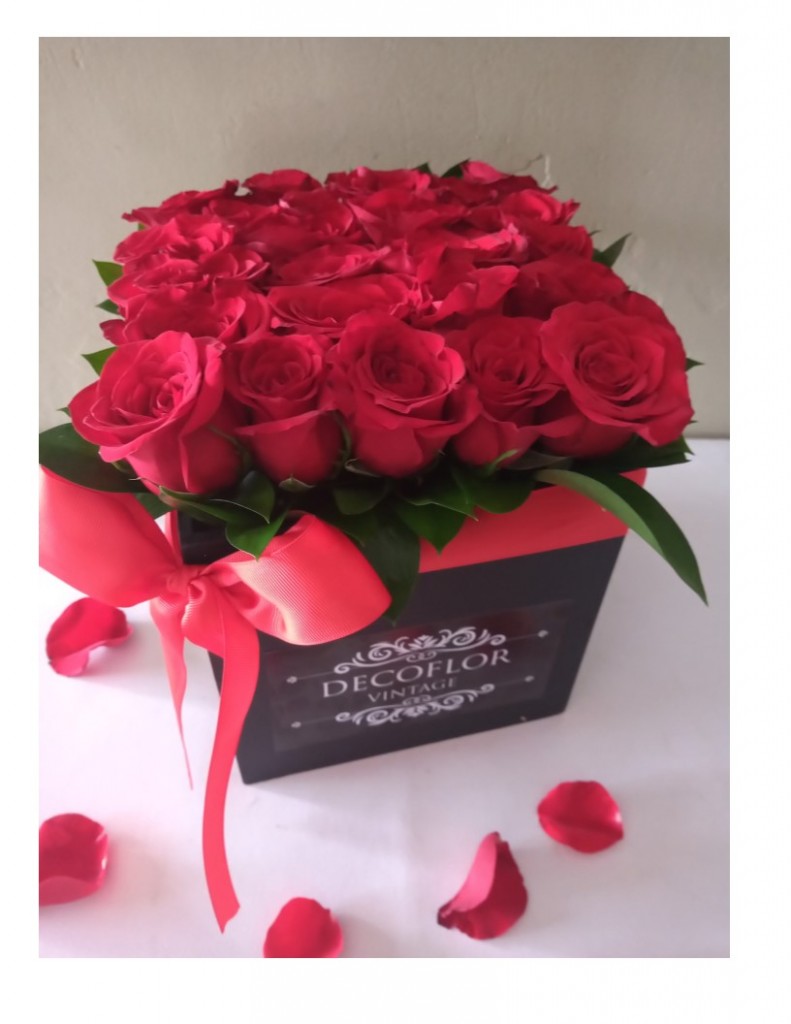 CUBO CON 24 ROSAS ROJAS – Decoflor